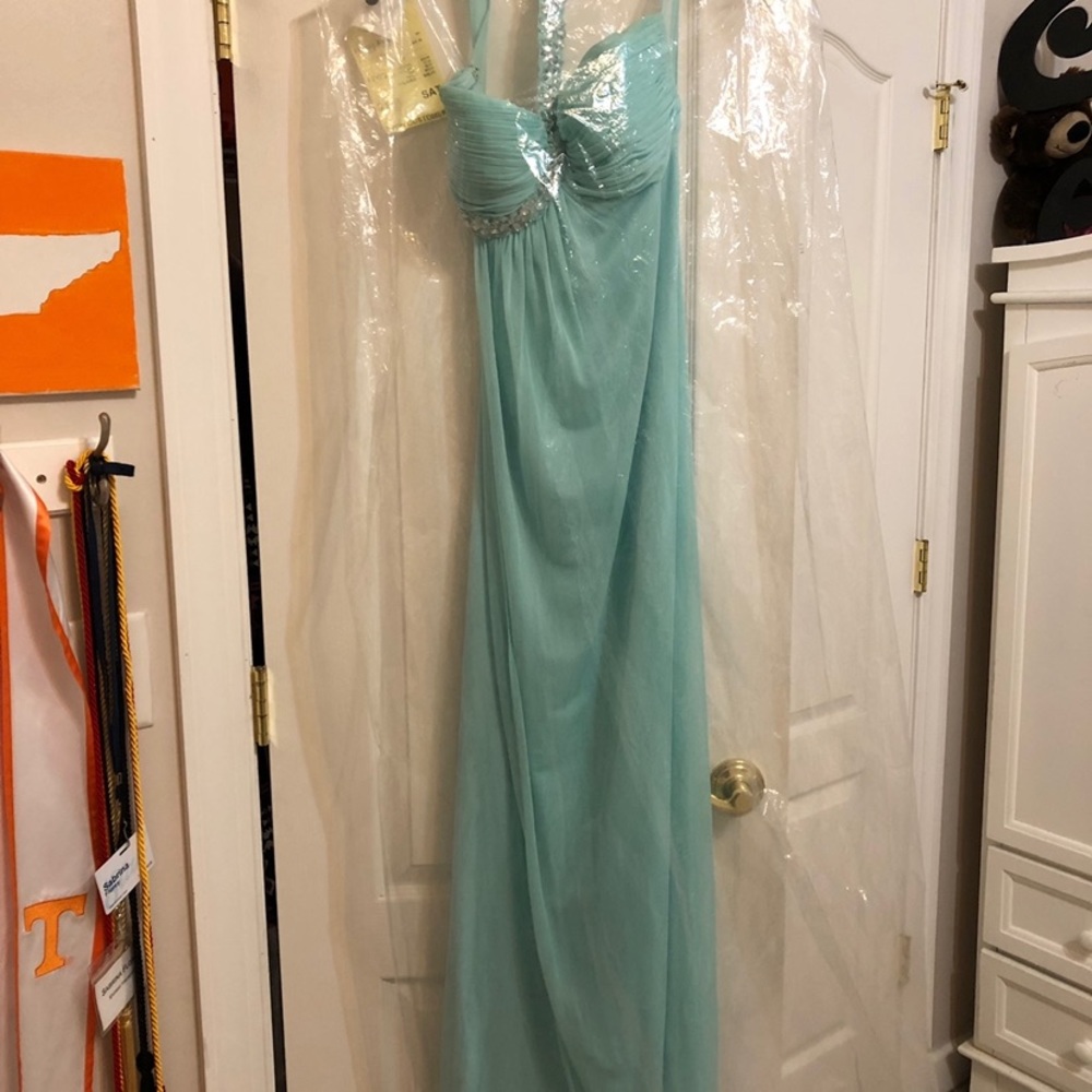 Aqua One Shoulder Cache Prom Dress - Gem